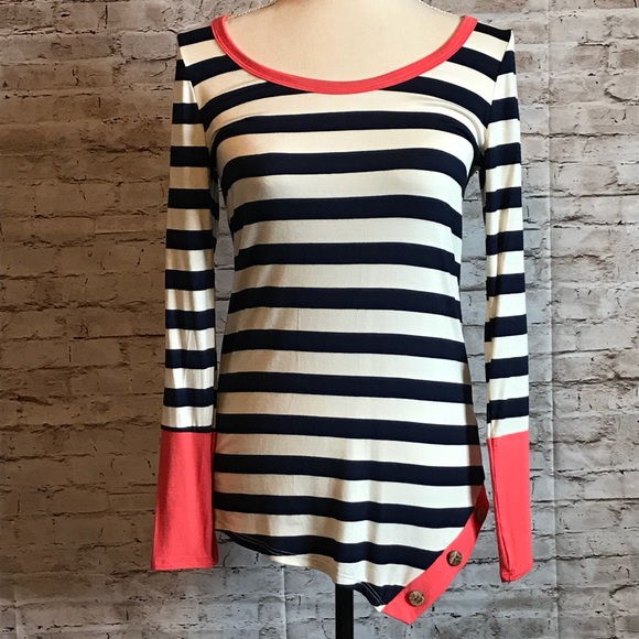 Tops | Navy And Rose Striped Raglan Top | Poshmark